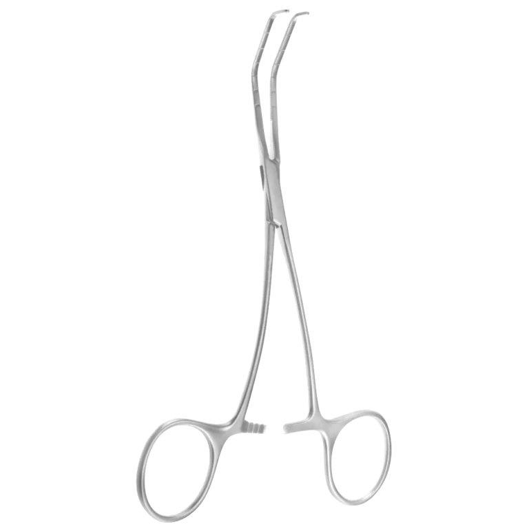6″ Example Clamp – Curved Handle, Long Thin Jaw - Surgical Mark